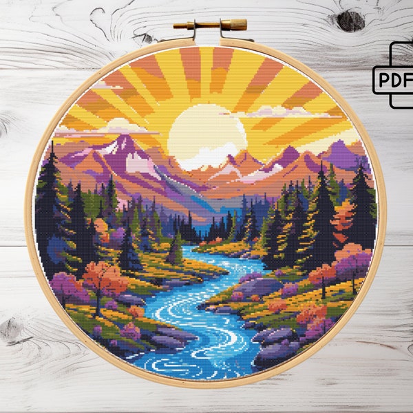 Sunrise Cross Stitch - Etsy