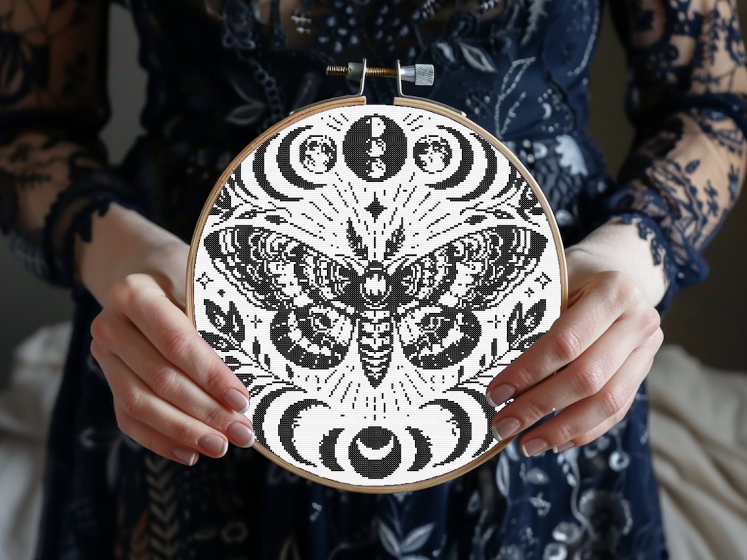 Death Head Moth Cross Stitch Pattern PDF | Gothic Floral Moth Cross ...