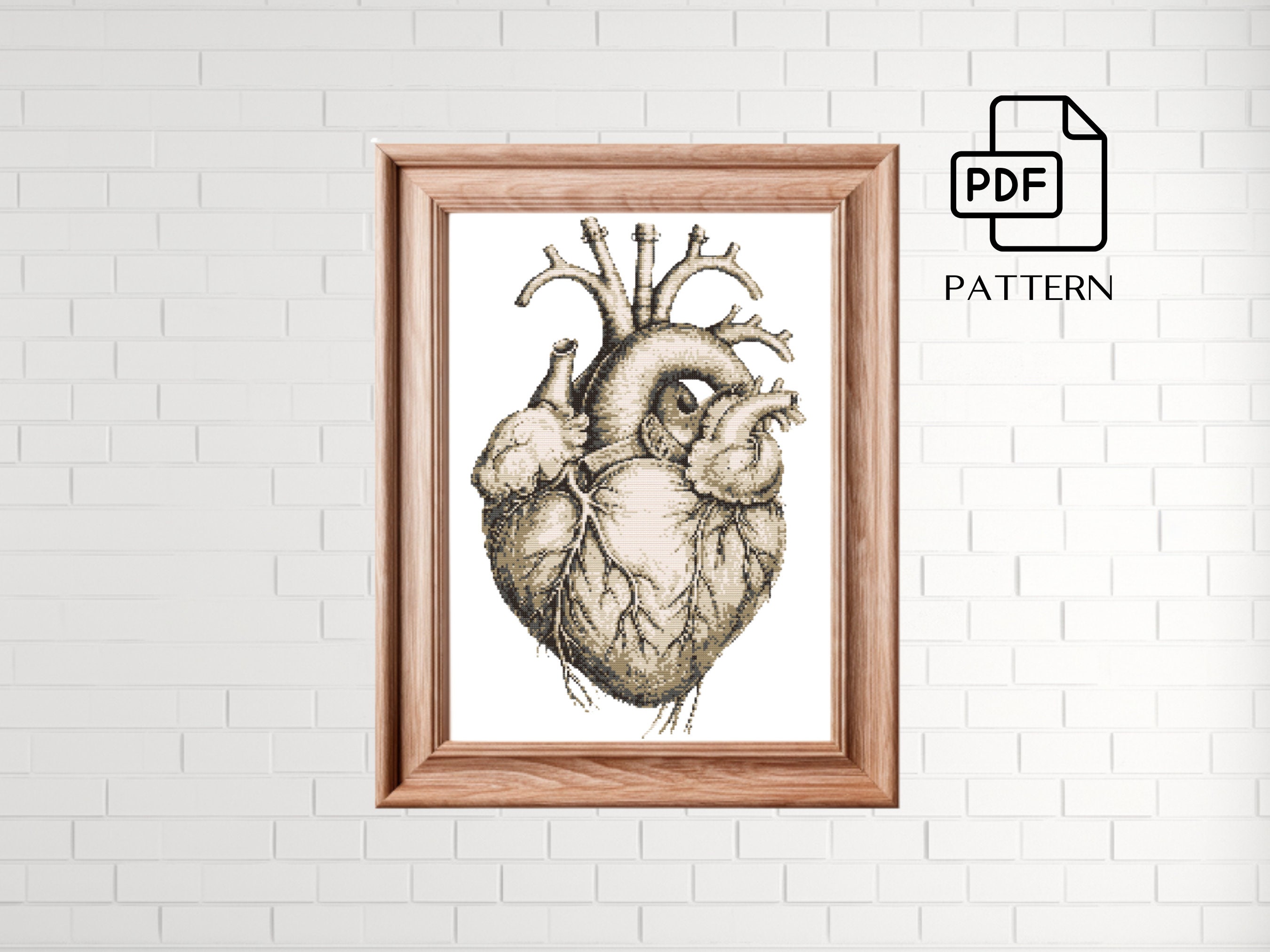Anatomy Heart Cross Stitch Pattern PDF, Anatomy Xstitch Chart, Heart ...