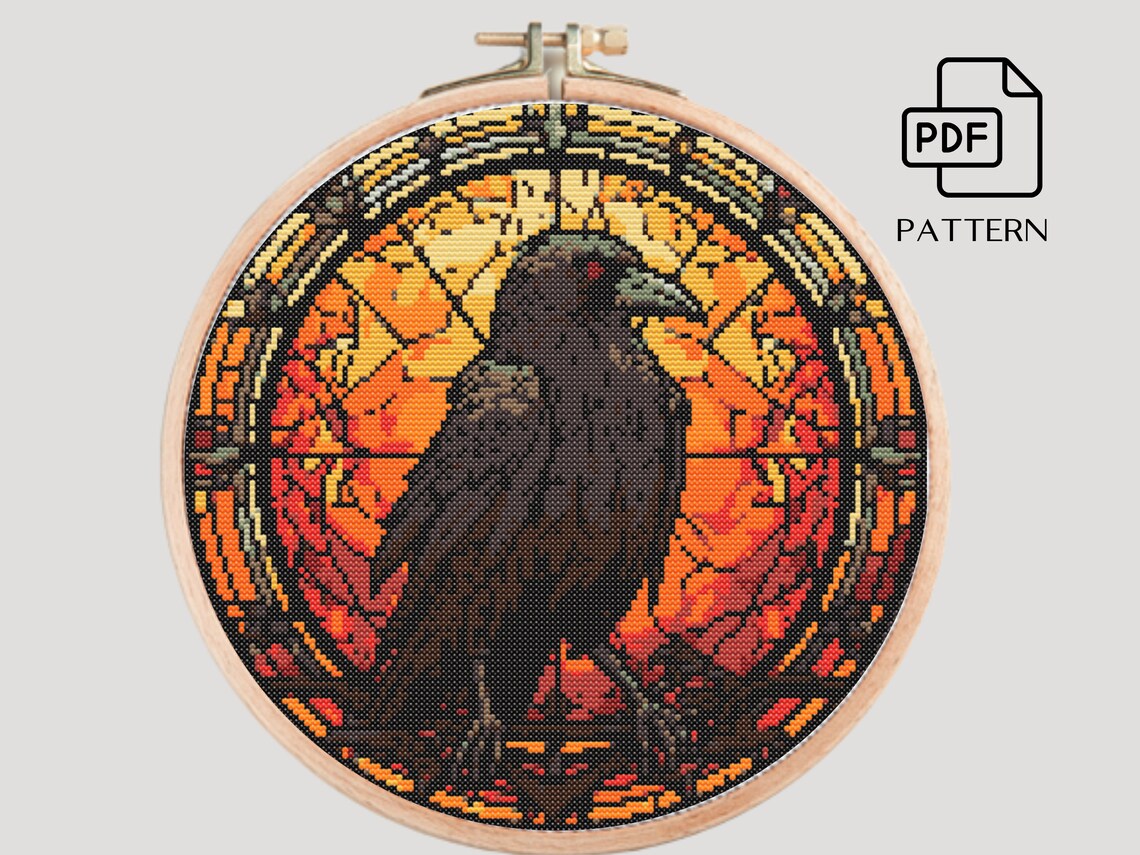 Stained Glass Raven Cross Stitch Pattern: Gothic Halloween (PDF) - Etsy