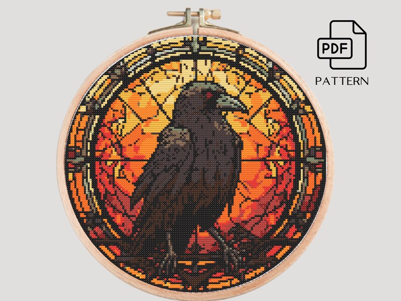 Stained Glass Raven Cross Stitch Pattern PDF Gothic Gift for Goth X ...