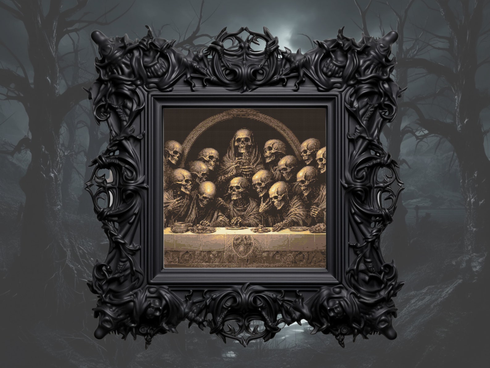 Skeleton Last Supper Cross Stitch Pattern Gothic Xstitch Spooky Dark ...