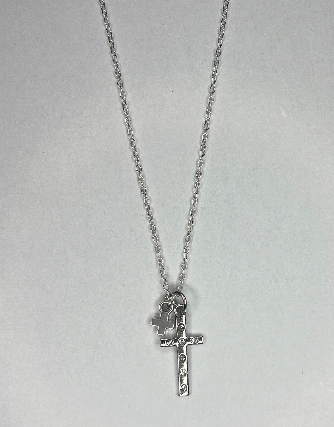 Silver Double Cross Necklace - Etsy