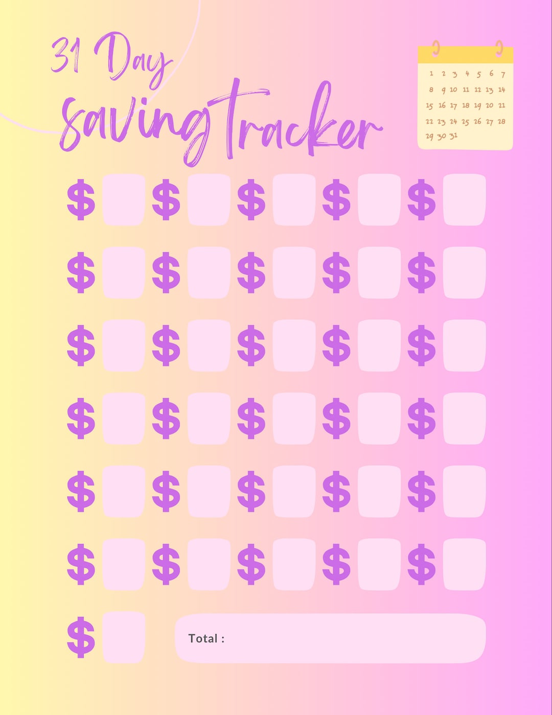 31 Day Savings Printable - Etsy