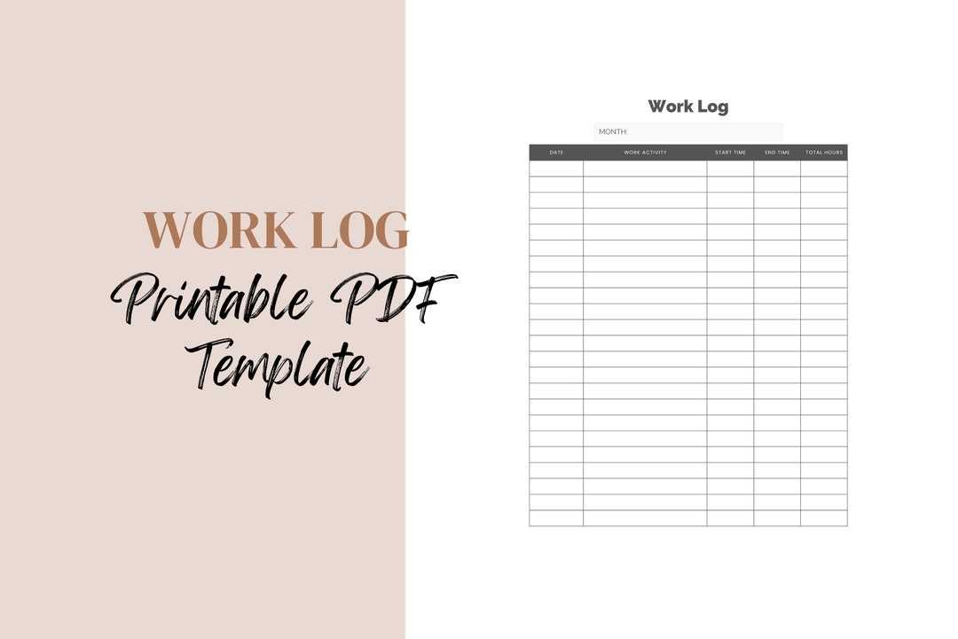 Single Page Work Log - Printable PDF Template - Etsy