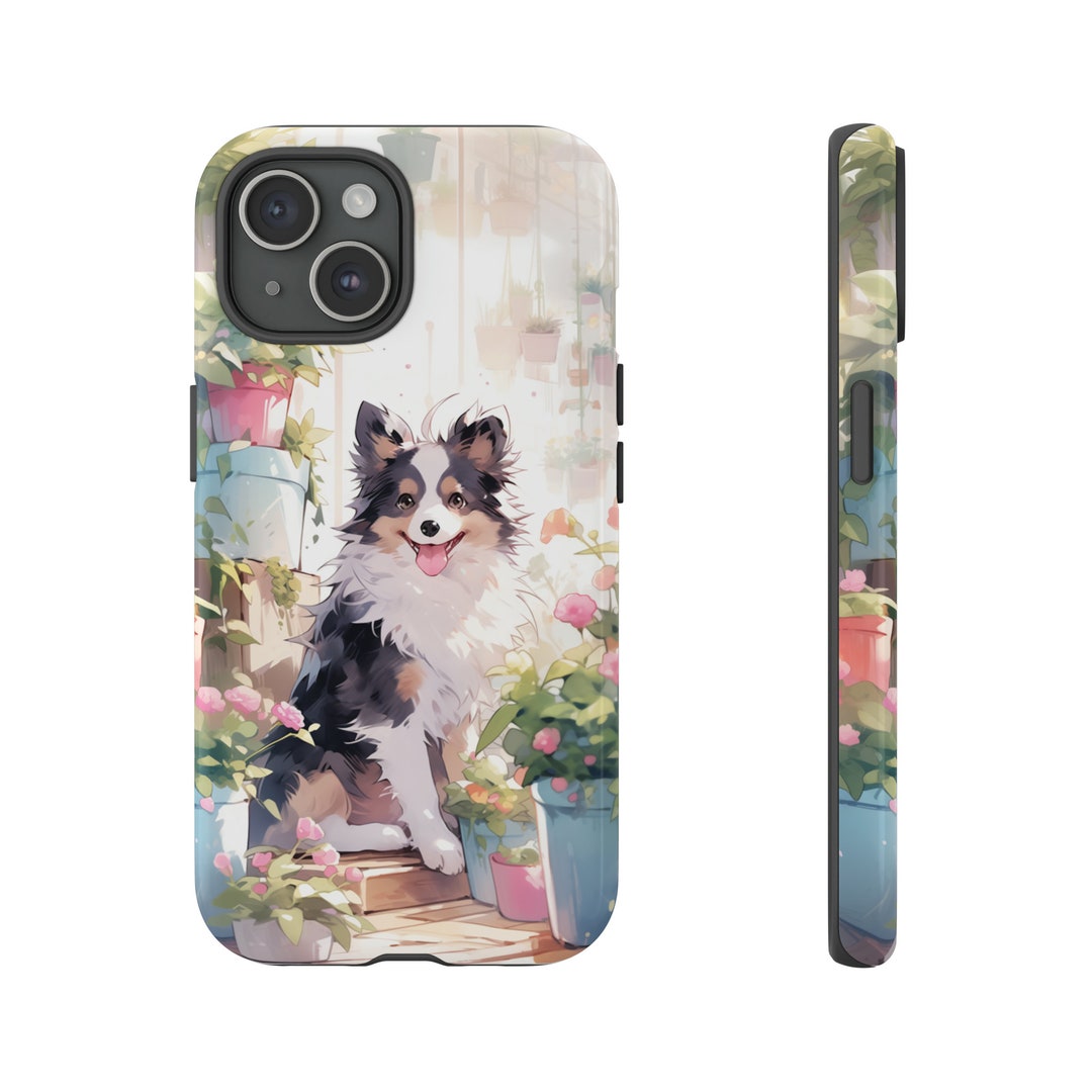 Artistic iPhone Case Farmhouse Border Collie Puppy Garden Flowers Case ...