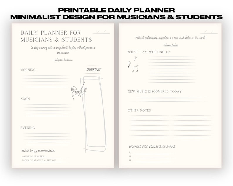 2 Page Printable Daily Planner for Musicians and Music Students - Etsy