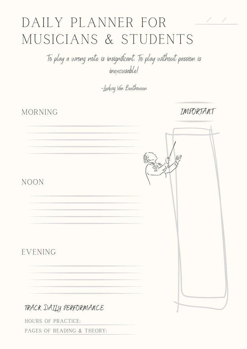 2 Page Printable Daily Planner for Musicians and Music Students - Etsy