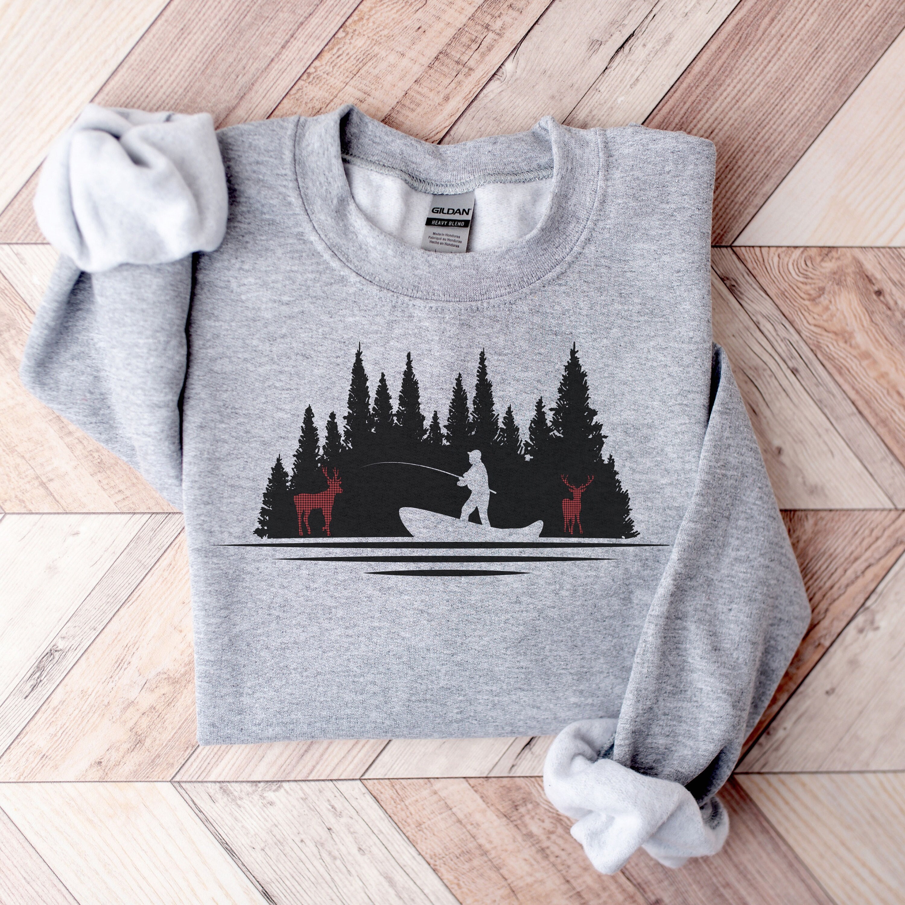 Christmas Sweatshirt, Fishing Crewneck for Men, Fish and Forest ...