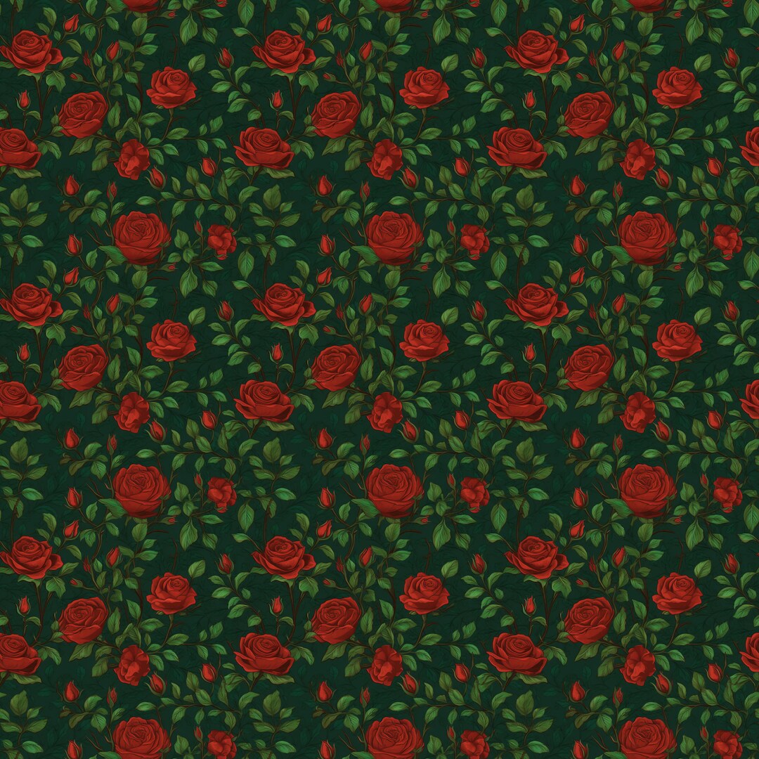 Red and Green Floral Digital Paper, Repeating Pattern, Vintage ...