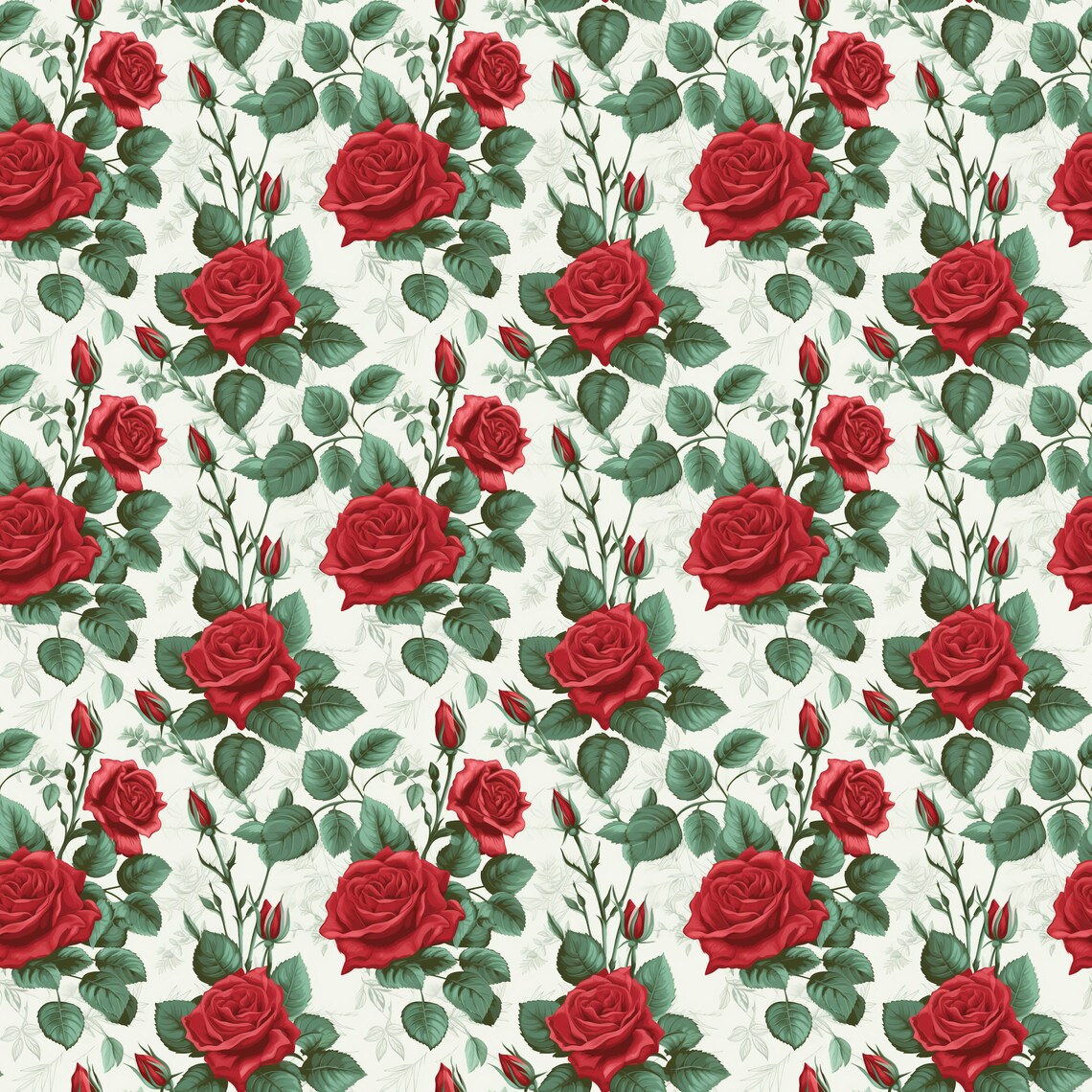 Red and Green Floral Digital Paper Repeating Pattern Vintage - Etsy