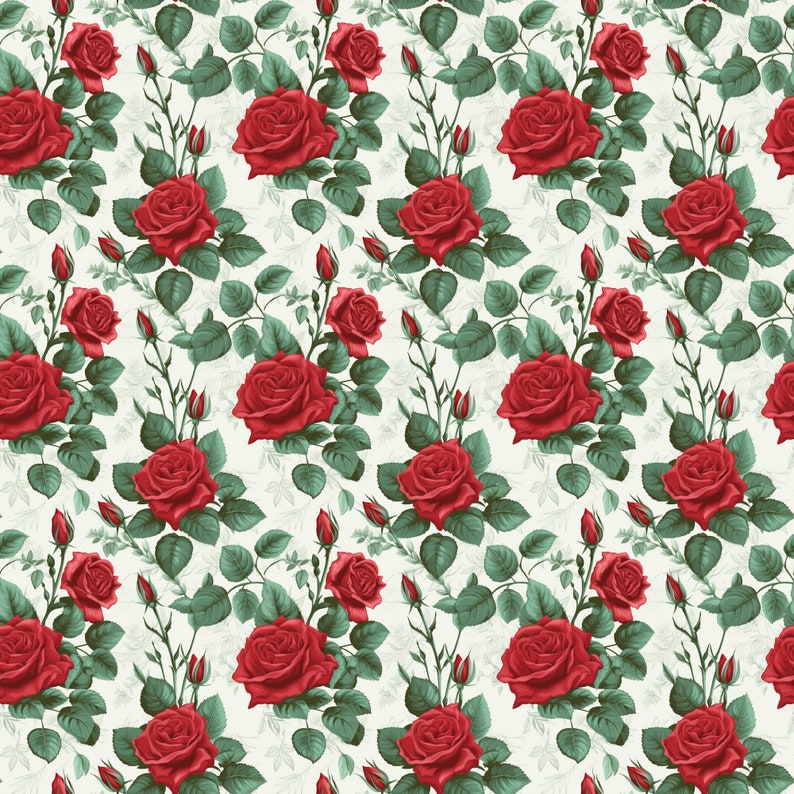 Red and Green Floral Digital Paper, Repeating Pattern, Vintage ...