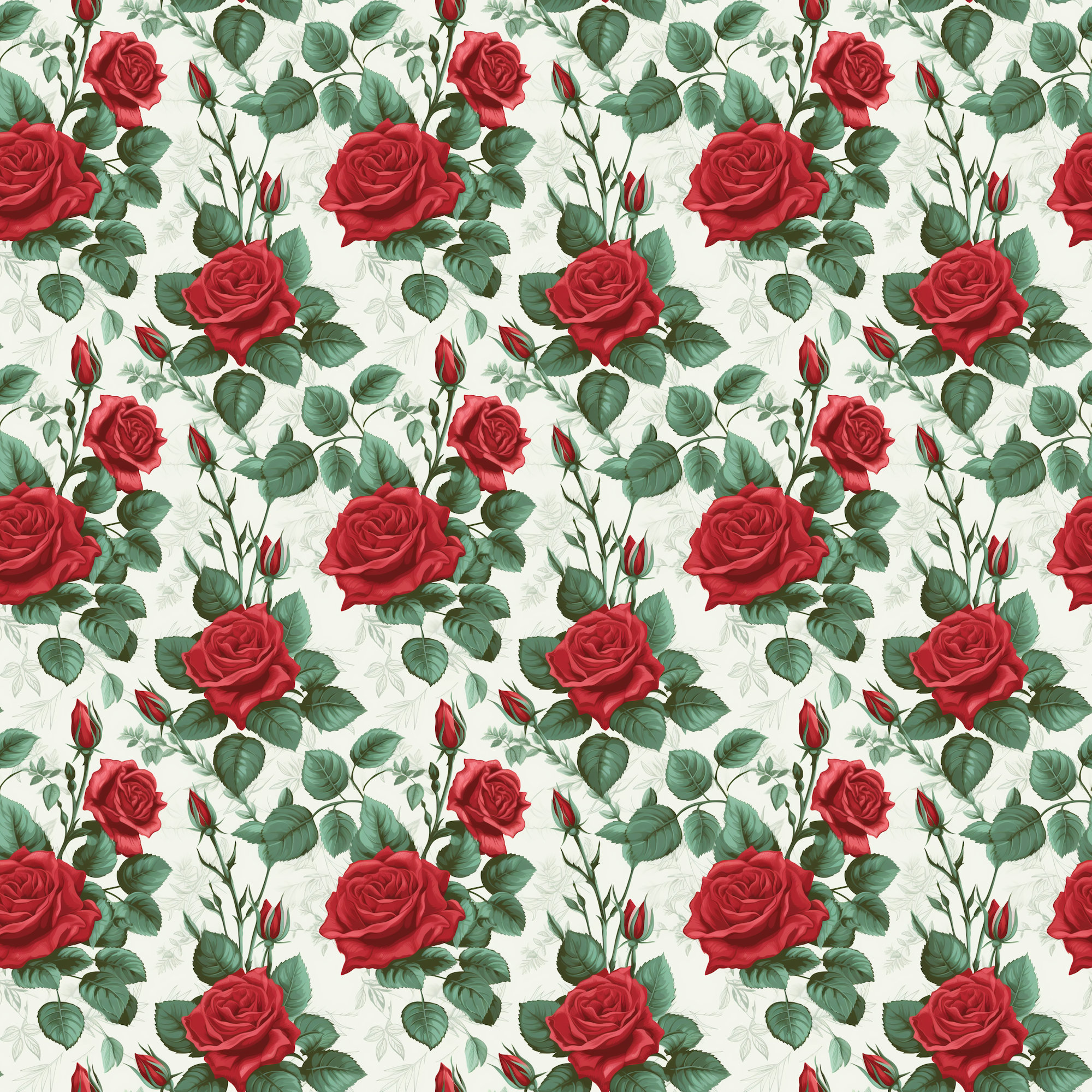 Red and Green Floral Digital Paper, Repeating Pattern, Vintage ...
