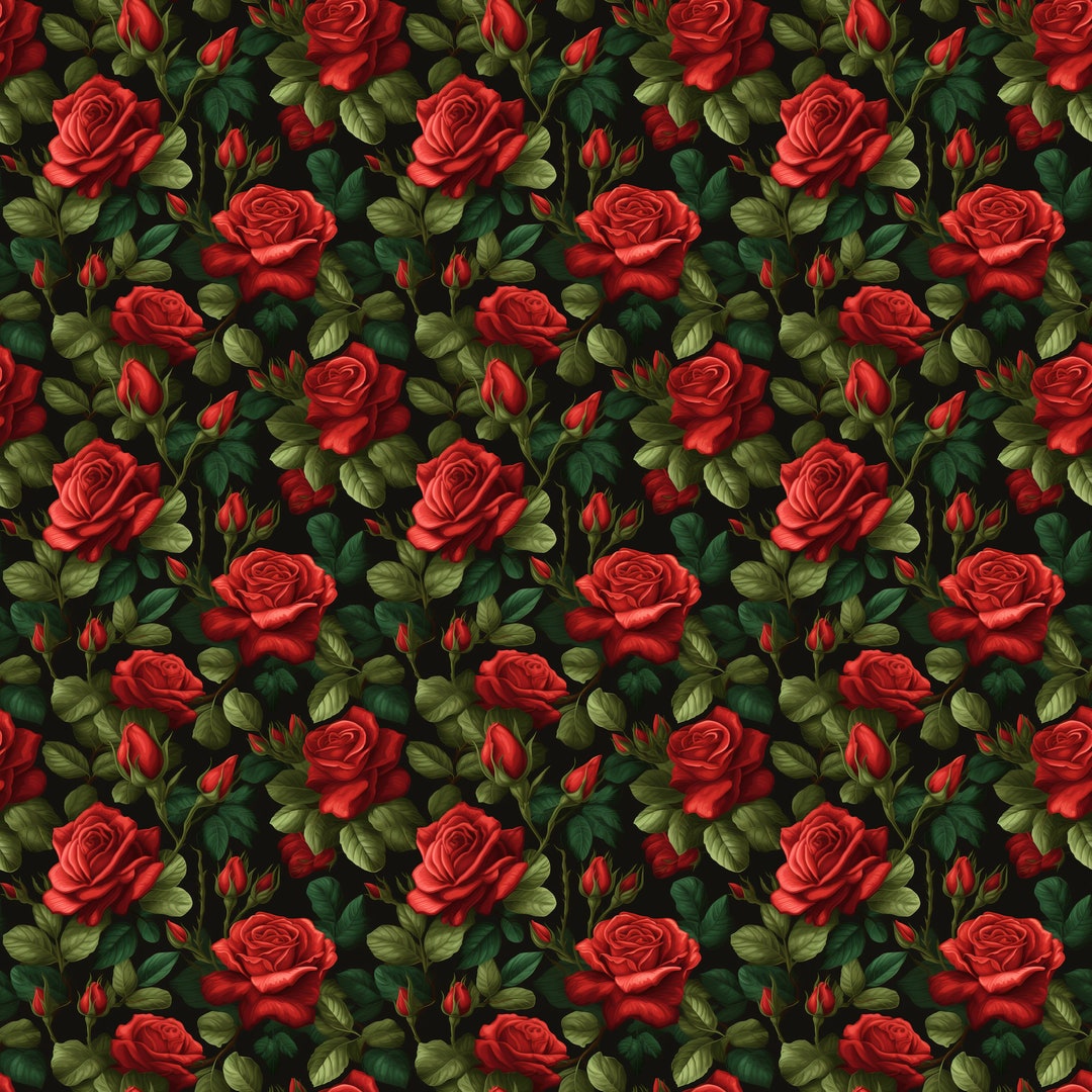 Red and Green Floral Digital Paper Repeating Pattern Vintage - Etsy