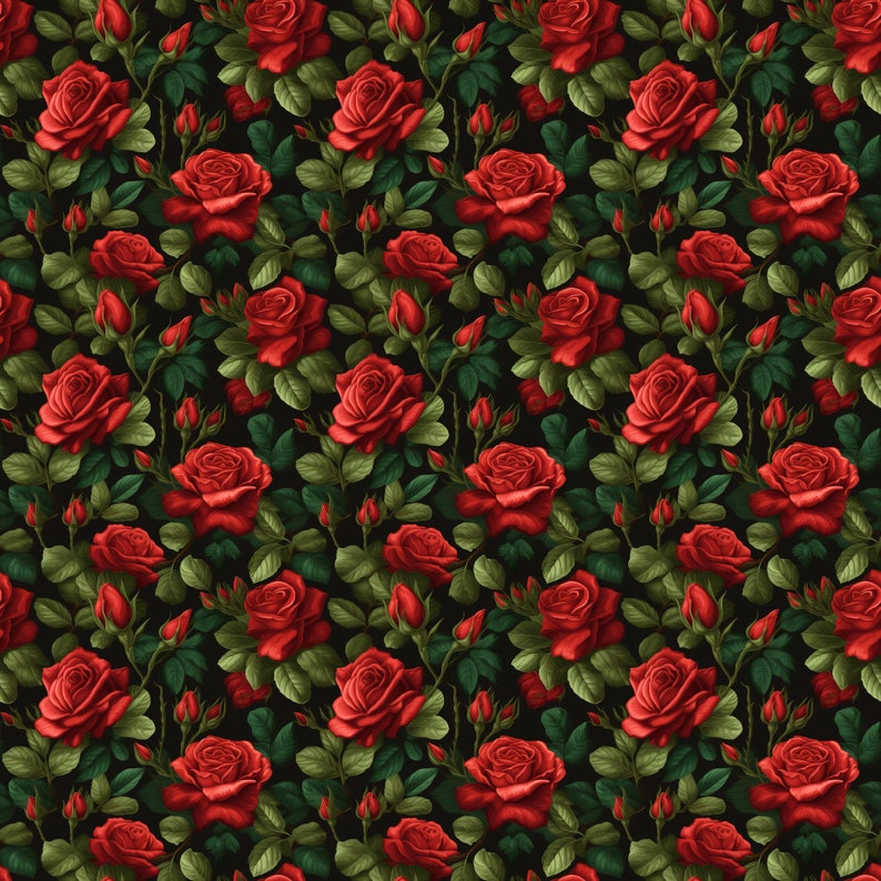 Red and Green Floral Digital Paper Repeating Pattern Vintage - Etsy