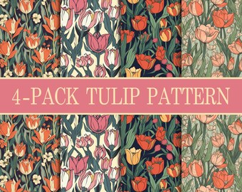 Red and Green Floral Digital Paper, Repeating Pattern, Vintage ...