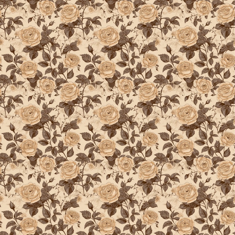 Brown Rose Floral Digital Paper, Repeating Pattern, Vintage Scrapbook ...