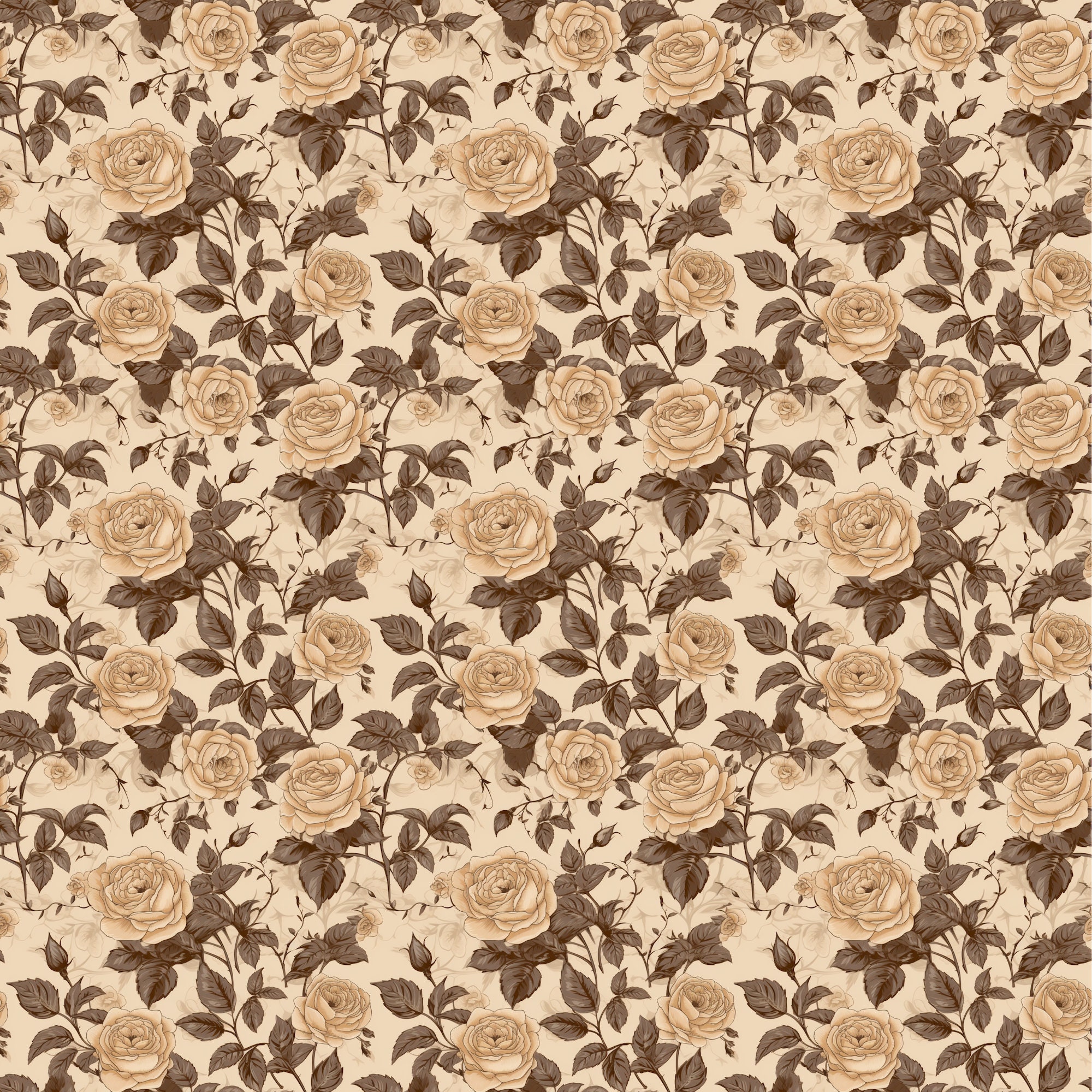 Brown Rose Floral Digital Paper, Repeating Pattern, Vintage Scrapbook ...