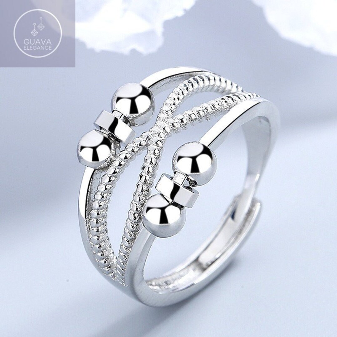 Anxiety Fidget Ring Silver ADHD Ring Adjustable Fidget Ring Silver ...