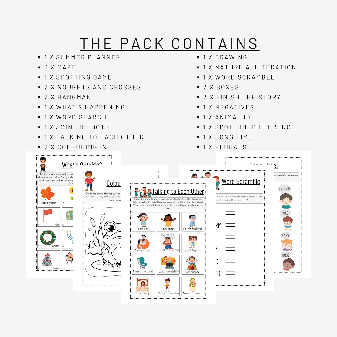 Printable Speech and Language Activity Pack for Children, Digital ...