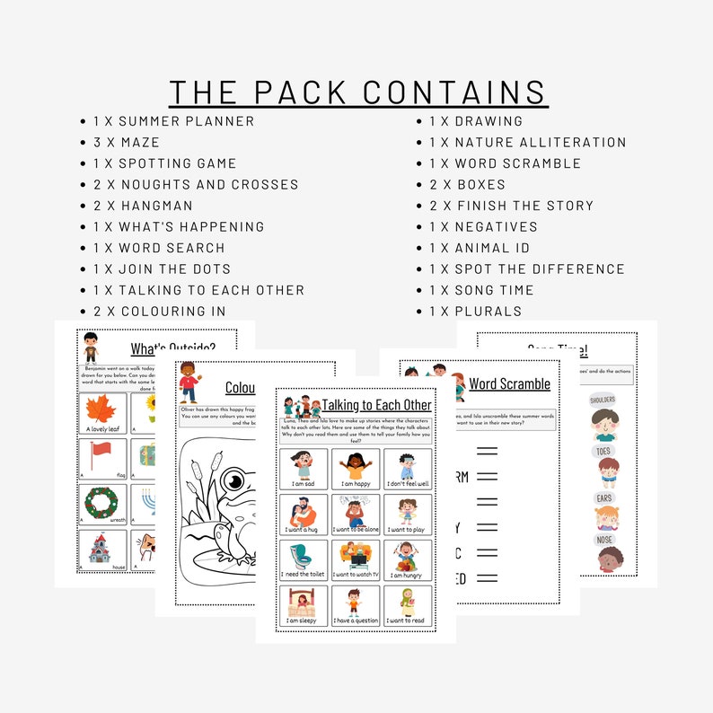 Printable Speech and Language Activity Pack for Children, Digital ...