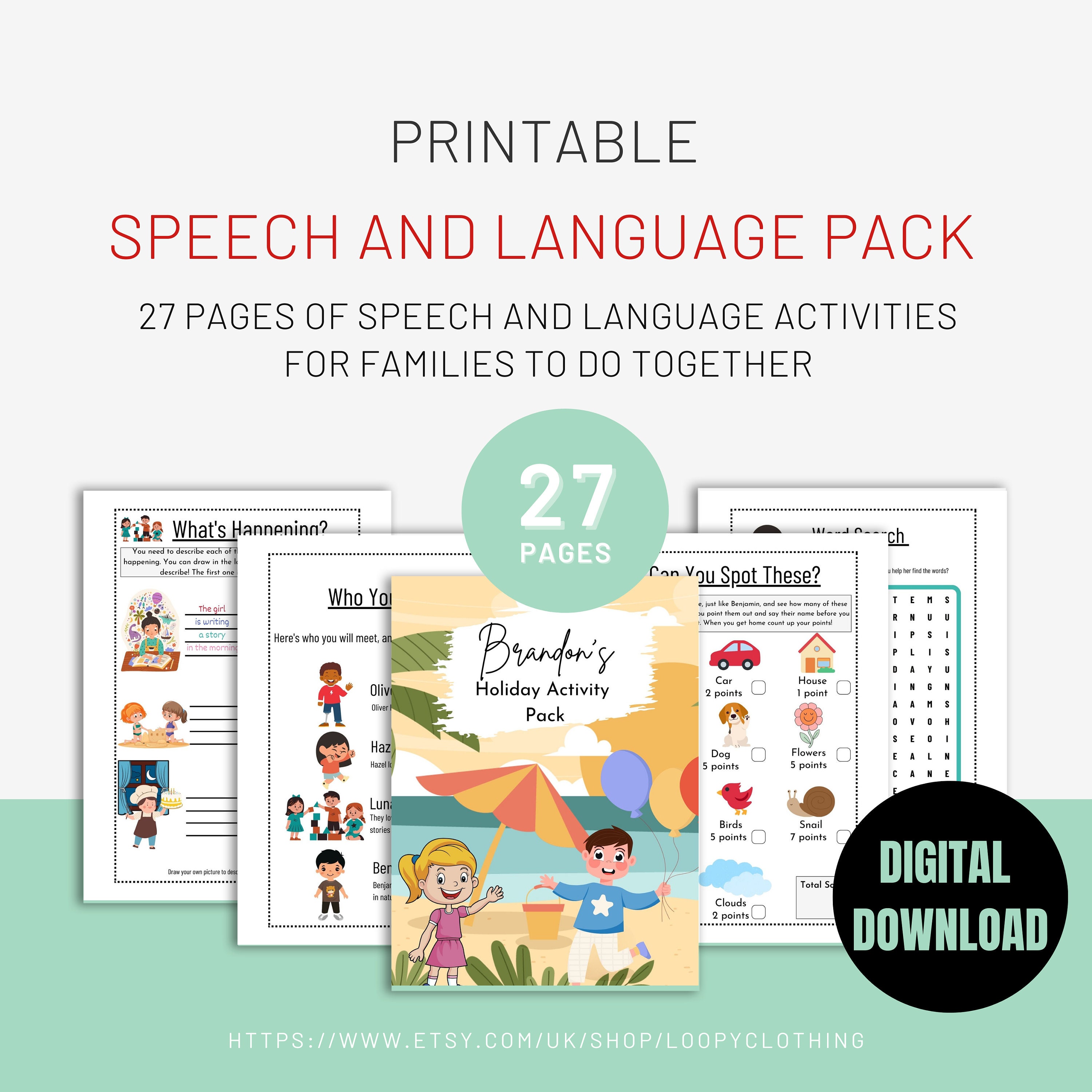 Printable Speech and Language Activity Pack for Children, Digital ...