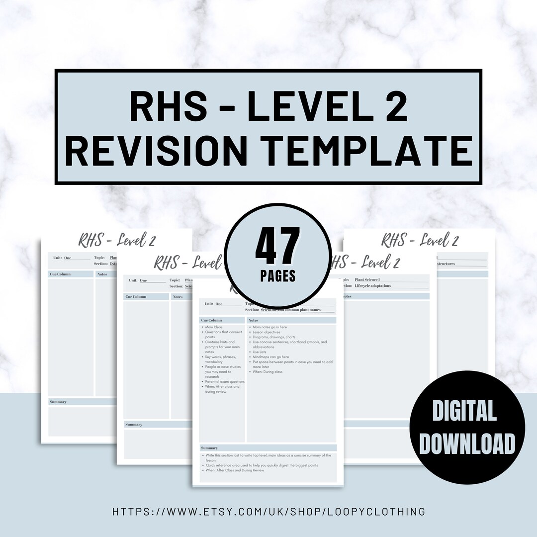 RHS Level 2 Horticulture Digital Cornell Revision Notes Template for ...