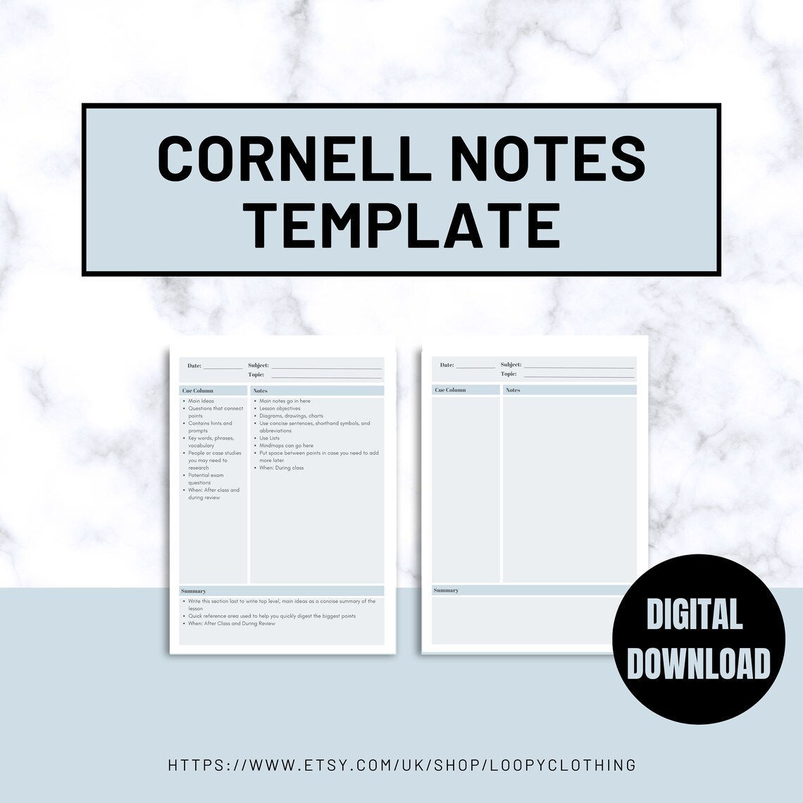 Digital Cornell Revision Notes Template for Students, University ...