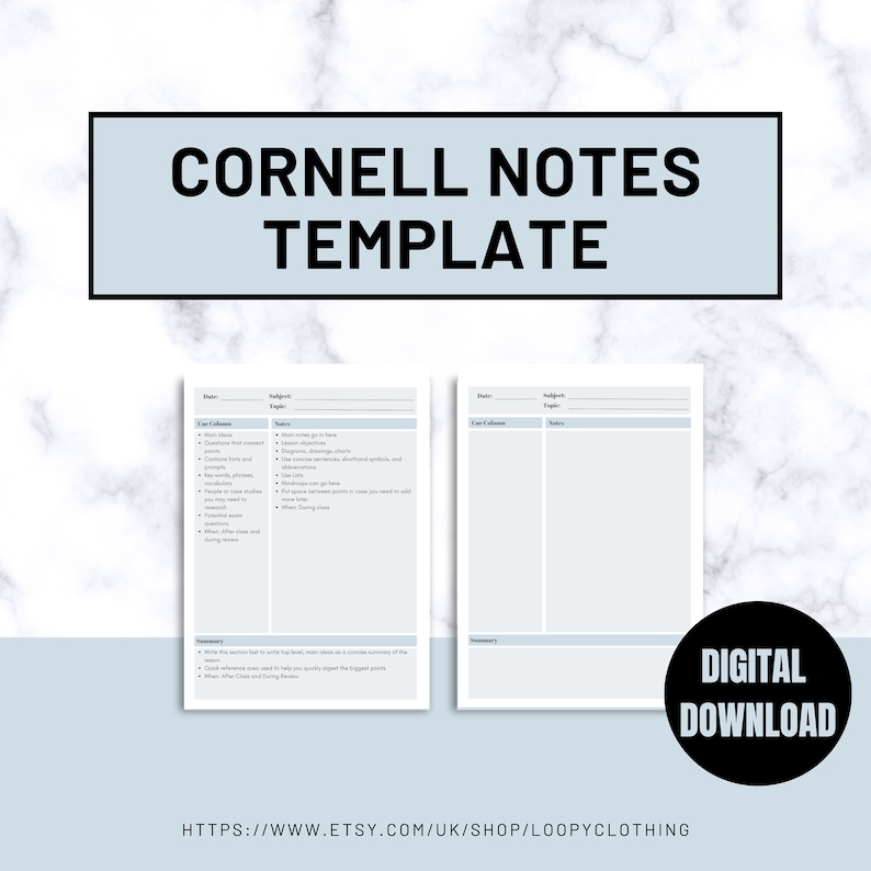 Digital Cornell Revision Notes Template for Students, University ...