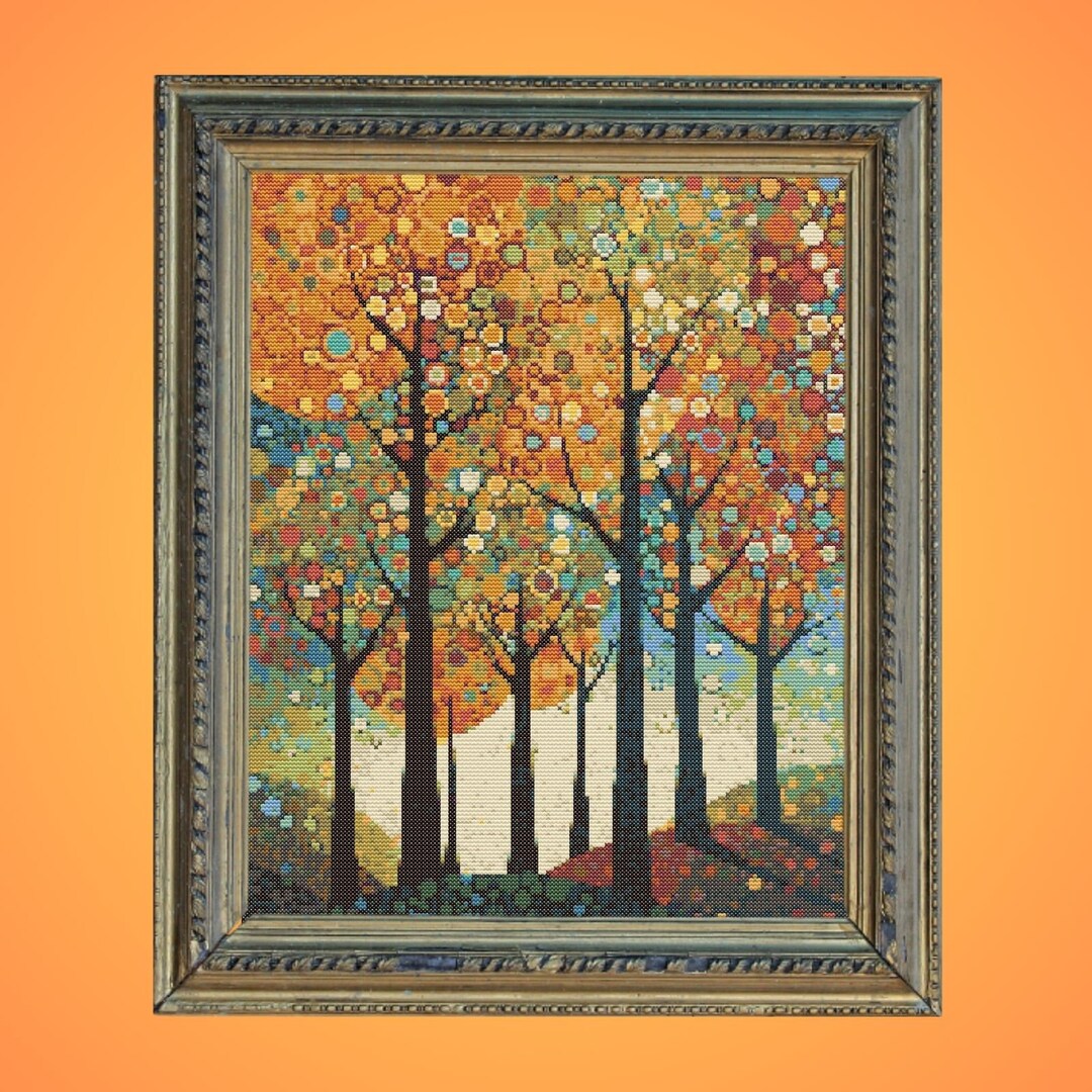 Watercolor Forest Lanscape Counted Cross Stitch Pattern PDF, Autumn ...