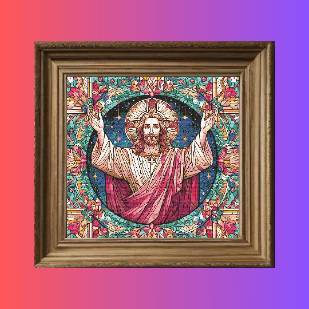 Stained Glass Jesus Cross Stitch Pattern PDF, Glass Art Wall Decor ...