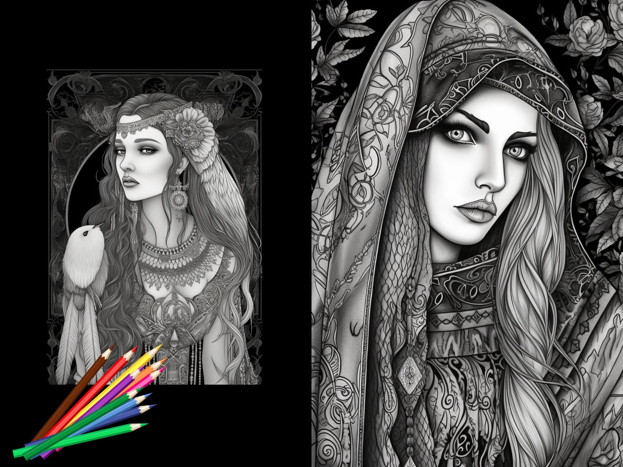 75 Stunning Gothic Women Coloring Pages Adult Coloring Pages-ideal for ...