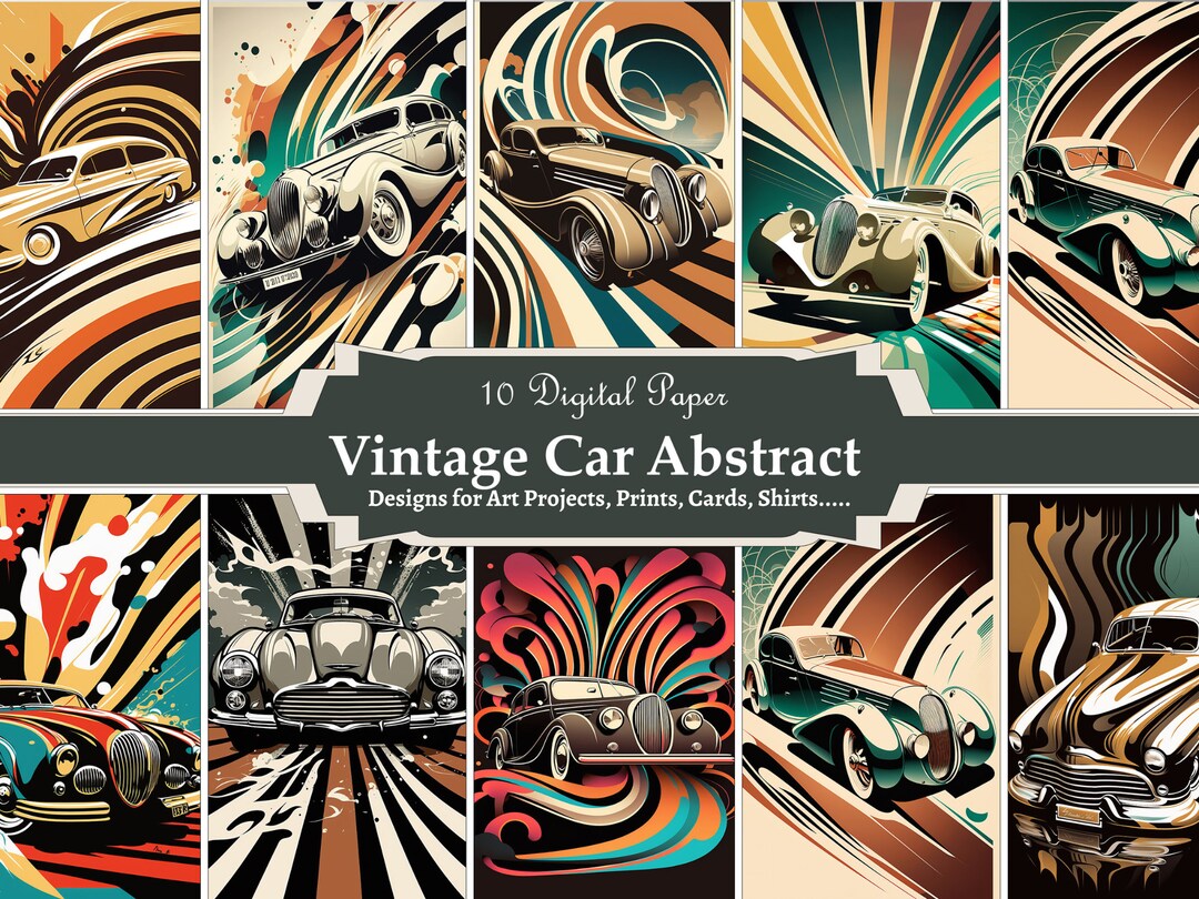 10 Vintage Cars Abstract Package Ideal for Prints, Wall Art, Cards ...