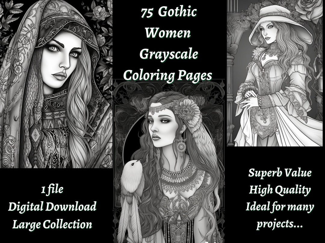 75 Stunning Gothic Women Coloring Pages- Adult Coloring Pages-ideal for ...