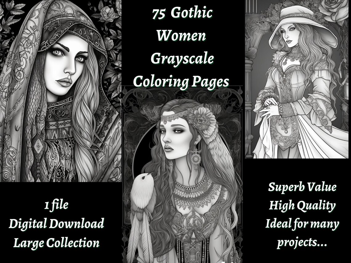 75 Stunning Gothic Women Coloring Pages Adult Coloring Pages-ideal for ...