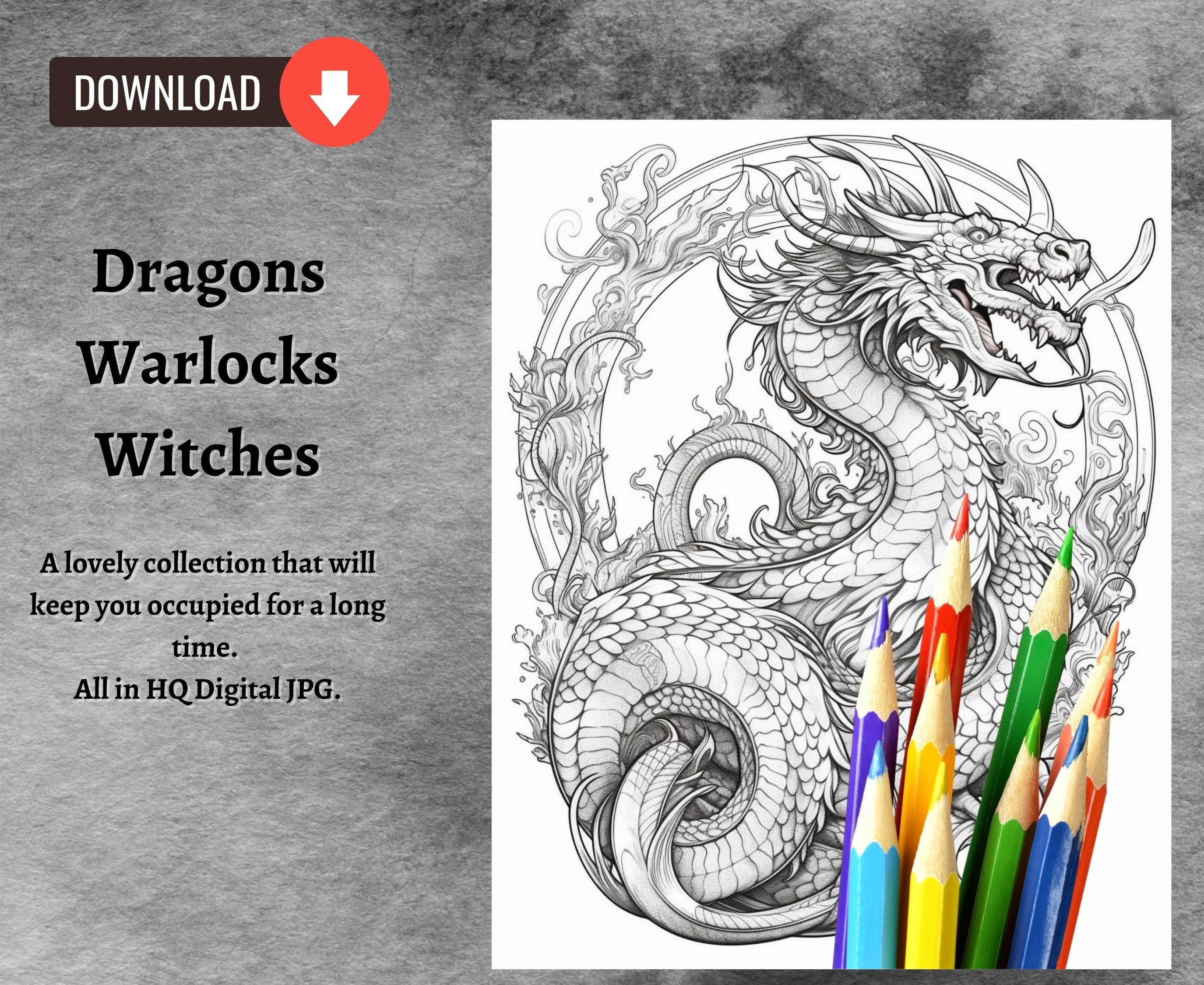 100 Stunning Fantasy Coloring Pages-witches, Warlocks, Dragons ...