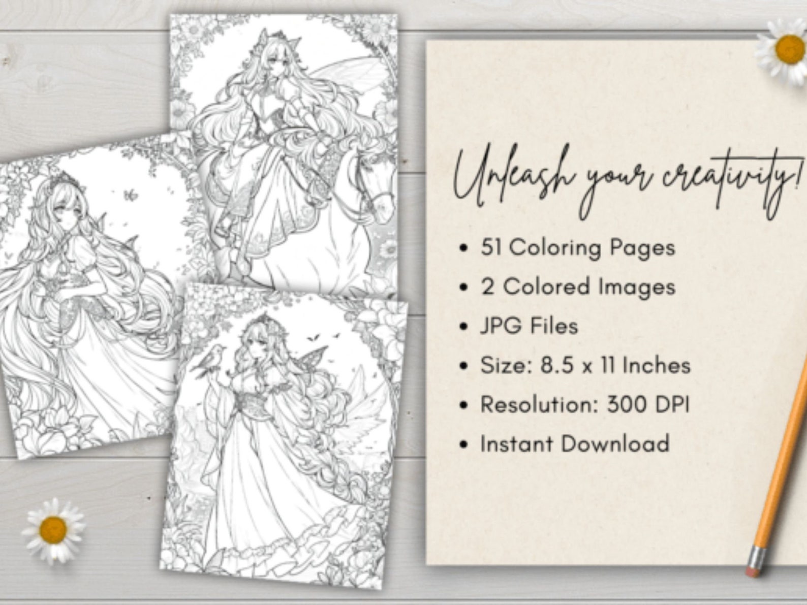 51 Beautiful Fantasy Princess Coloring Pages for Adults, Teens & Anyone ...