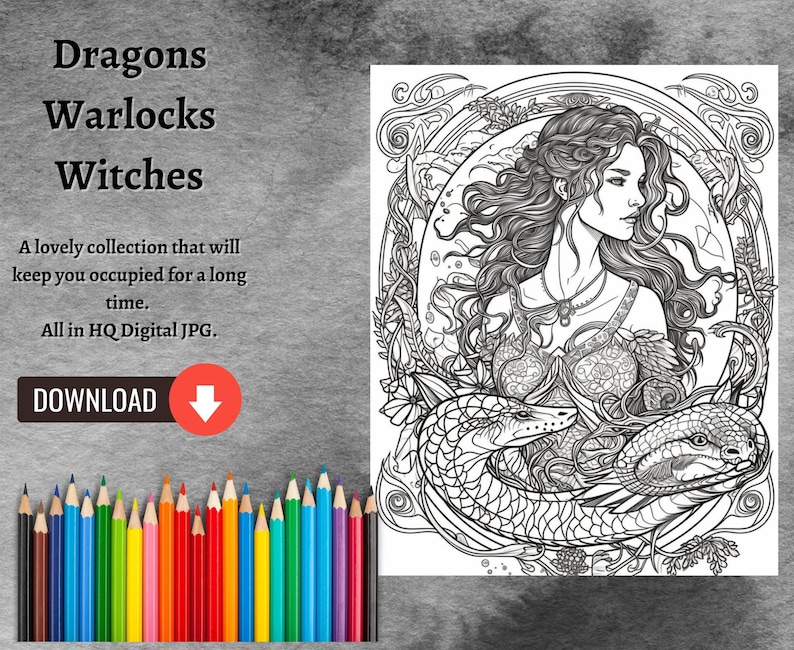 100 Stunning Fantasy Coloring Pages-witches, Warlocks, Dragons ...