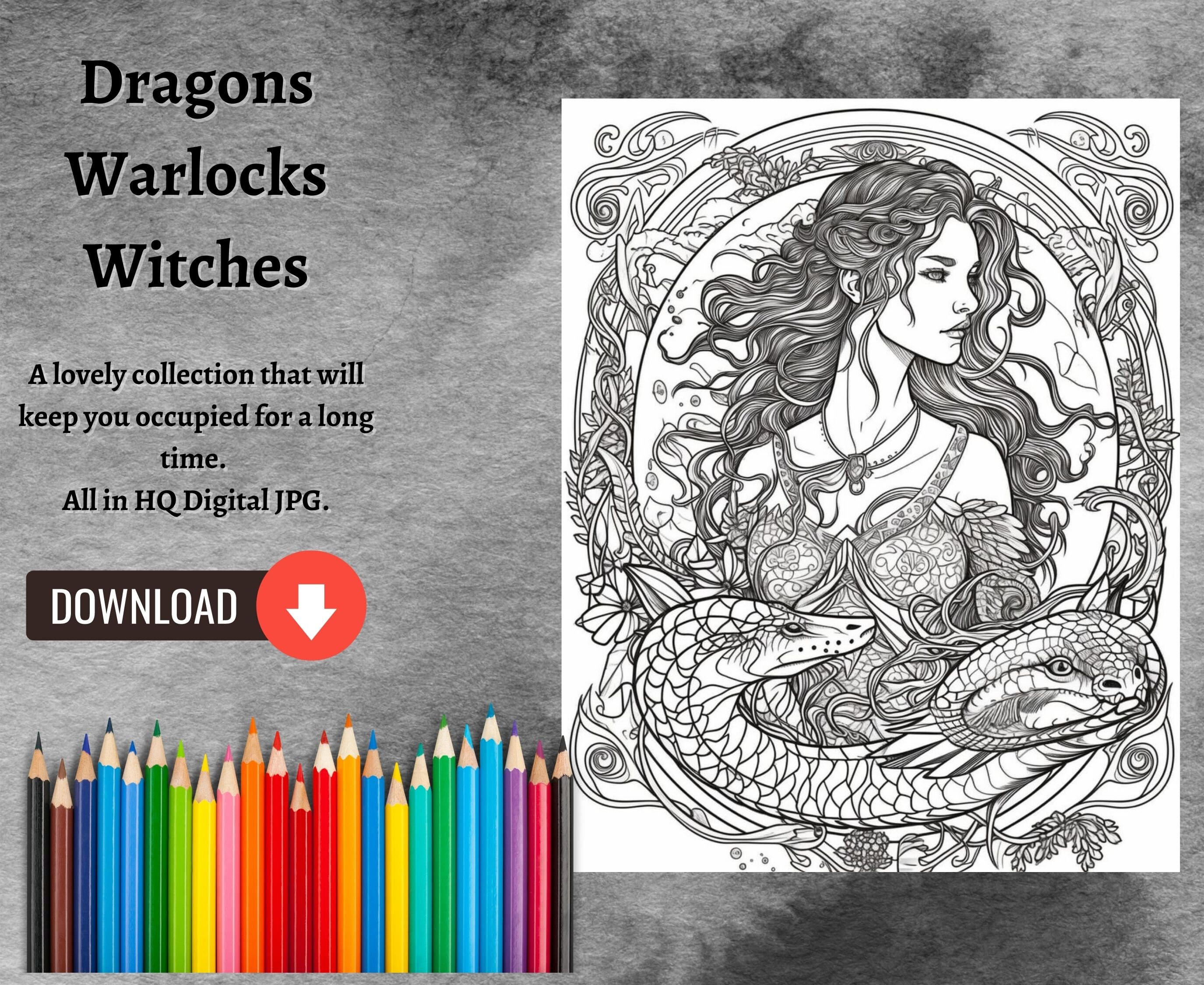 100 Stunning Fantasy Coloring Pages-witches, Warlocks, Dragons ...