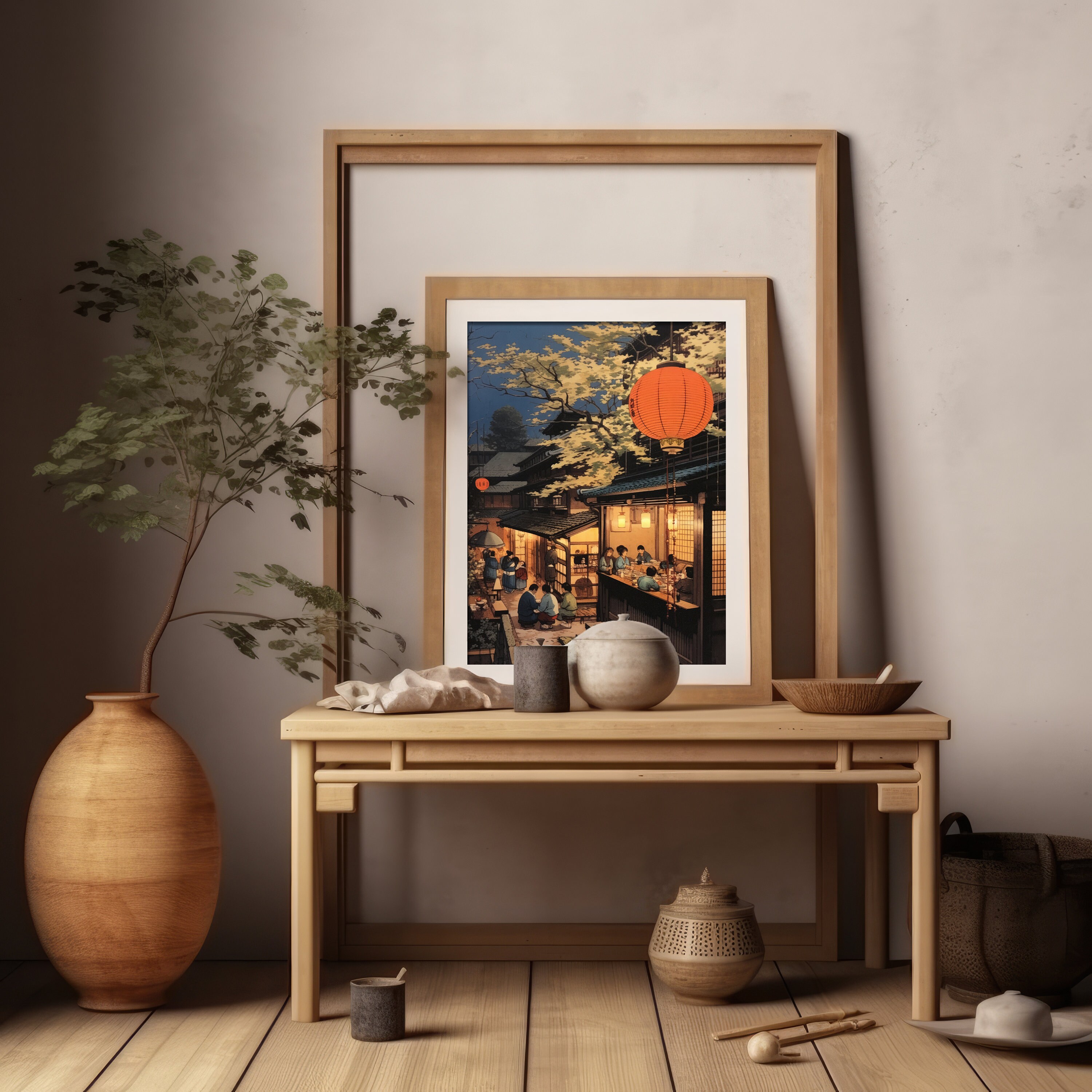 Cozy Japanese Izakaya at Night Minimalist Printable Art for Home Asian ...