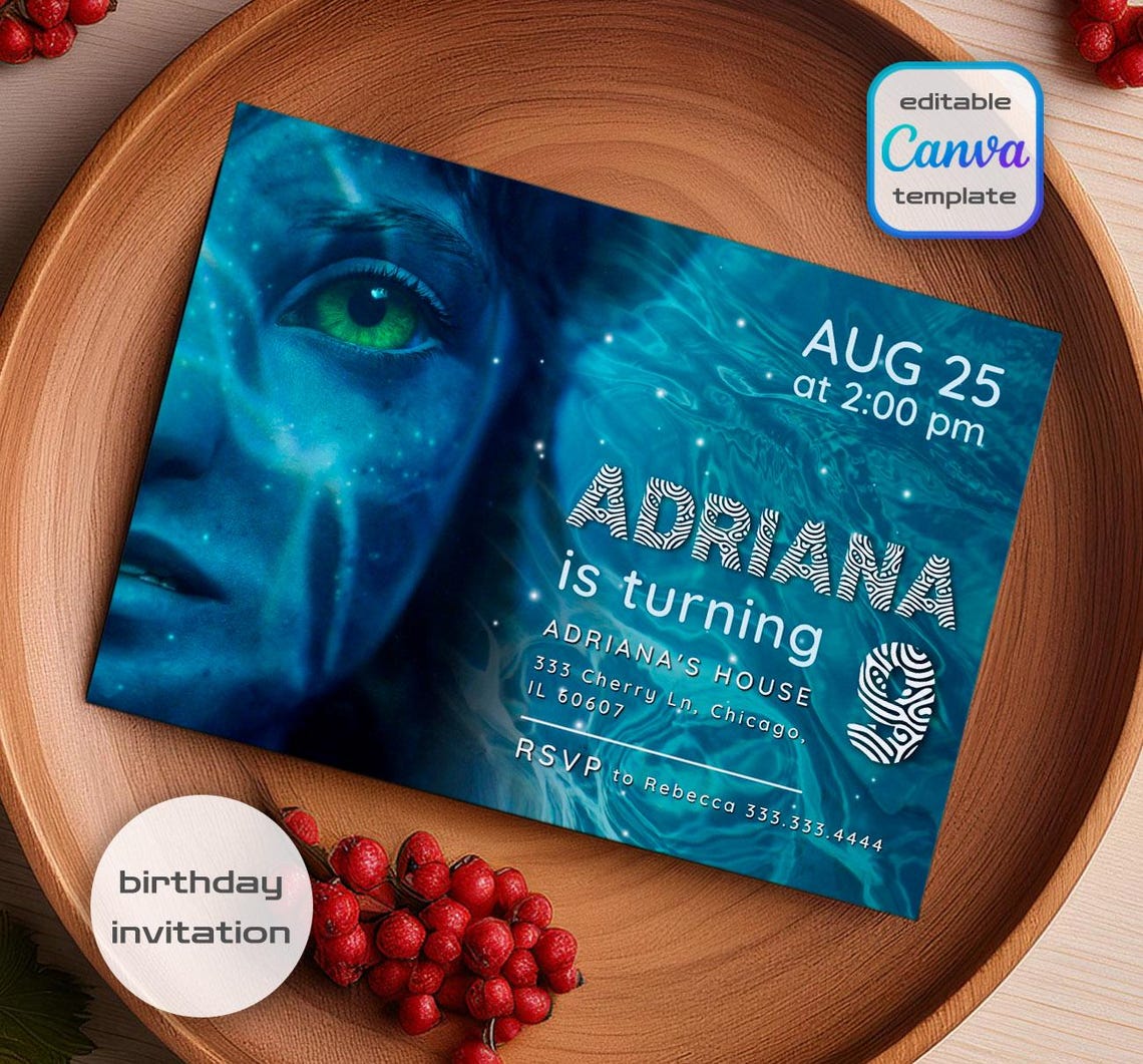 Printable Avatar Invitation, Avatar 2 Invite, Pandora Editable Birthday ...