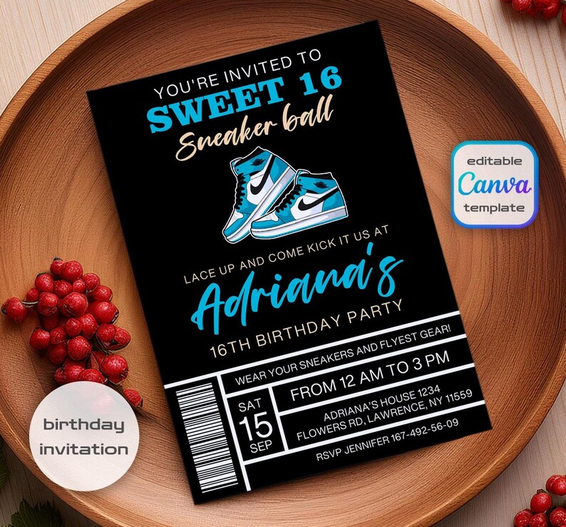 Sneaker Bash Birthday Party Printable Invitation, Printable Birthday ...