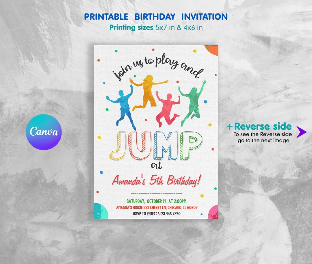 Editable Invitation Printable Birthday Invite, Jump Invitation Instant ...
