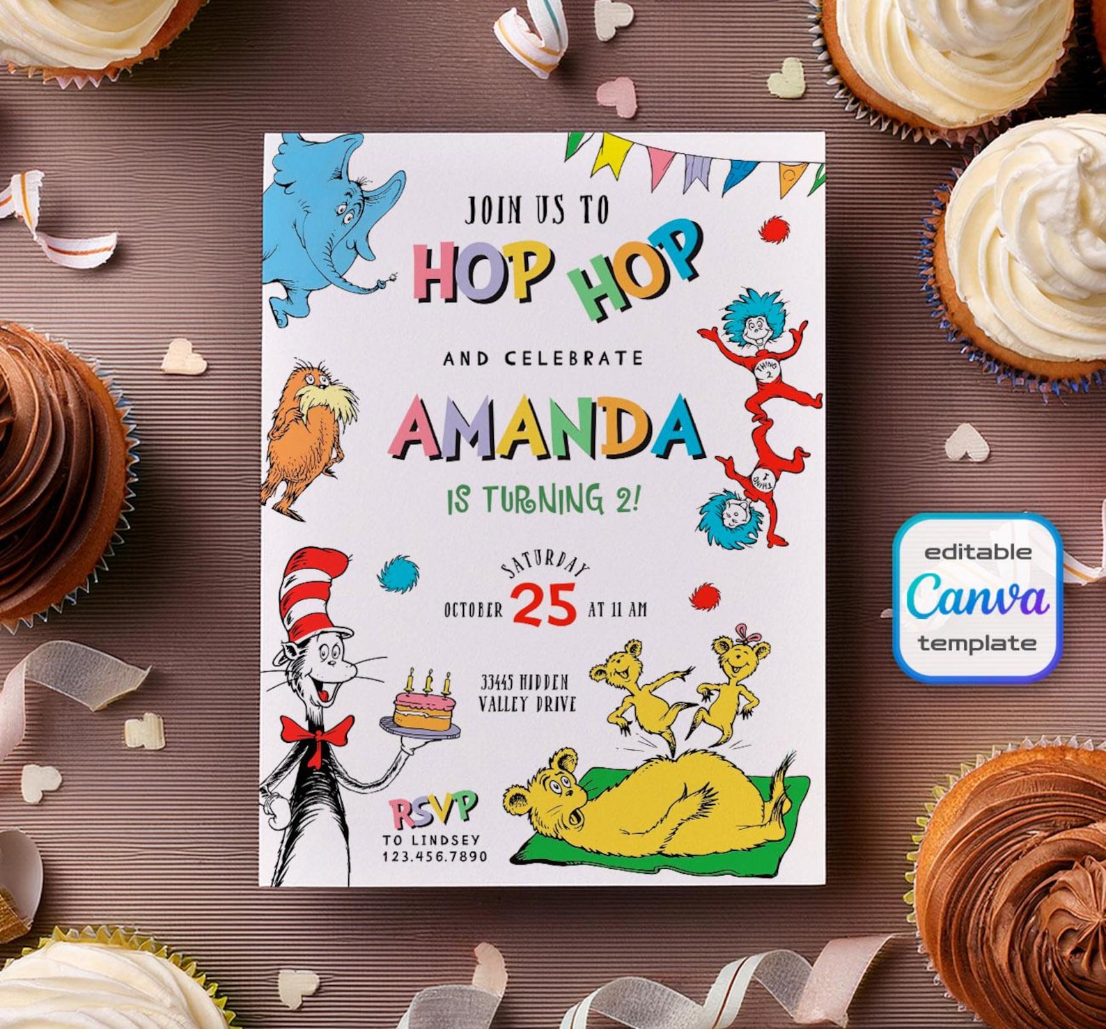 Dr Seuss Birthday Invitation, Printable Fairytale Invite, Editable Cat ...