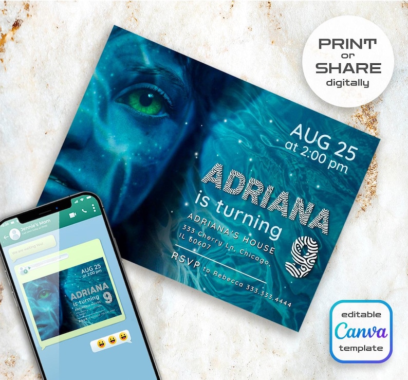 Printable Avatar Invitation, Avatar 2 Invite, Pandora Editable Birthday ...
