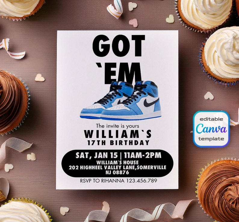 Sneaker Bash Birthday Party Printable Invitation, Printable Birthday ...