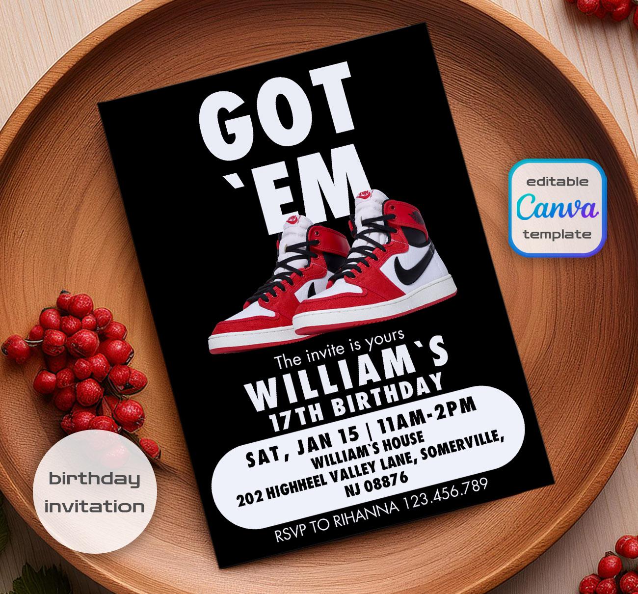 Sneaker Bash Birthday Party Printable Invitation, Printable Birthday ...