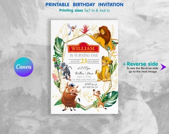 Lion King Birthday Invitation, Simba Invite, Printable Editable Party ...