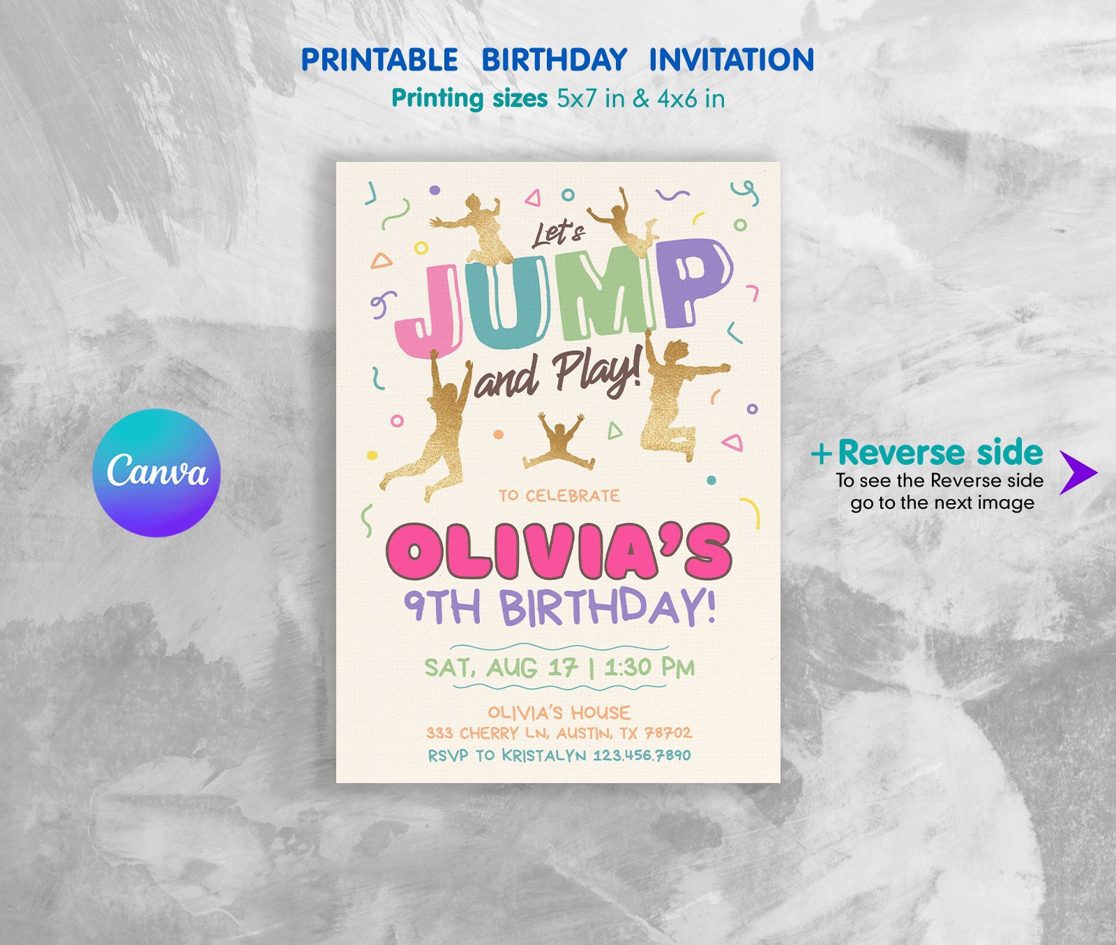 Editable Invitation Printable Birthday Invite, Jump Invitation Instant ...
