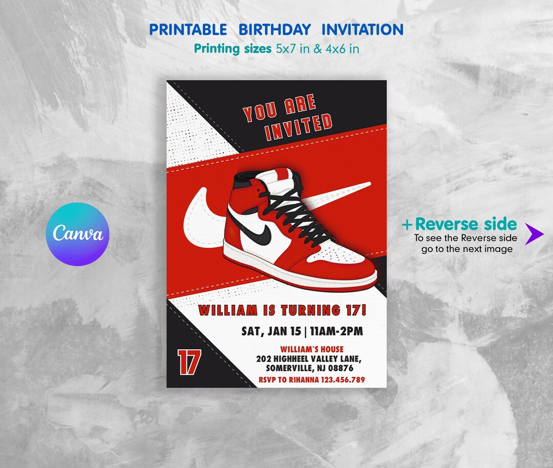 Sneaker Bash Birthday Party Printable Invitation, Printable Birthday ...